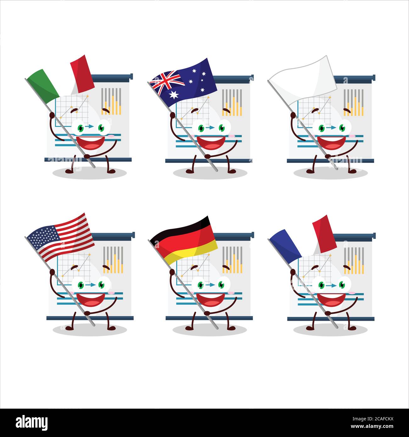business presentation cartoon character bring the flags of various ...