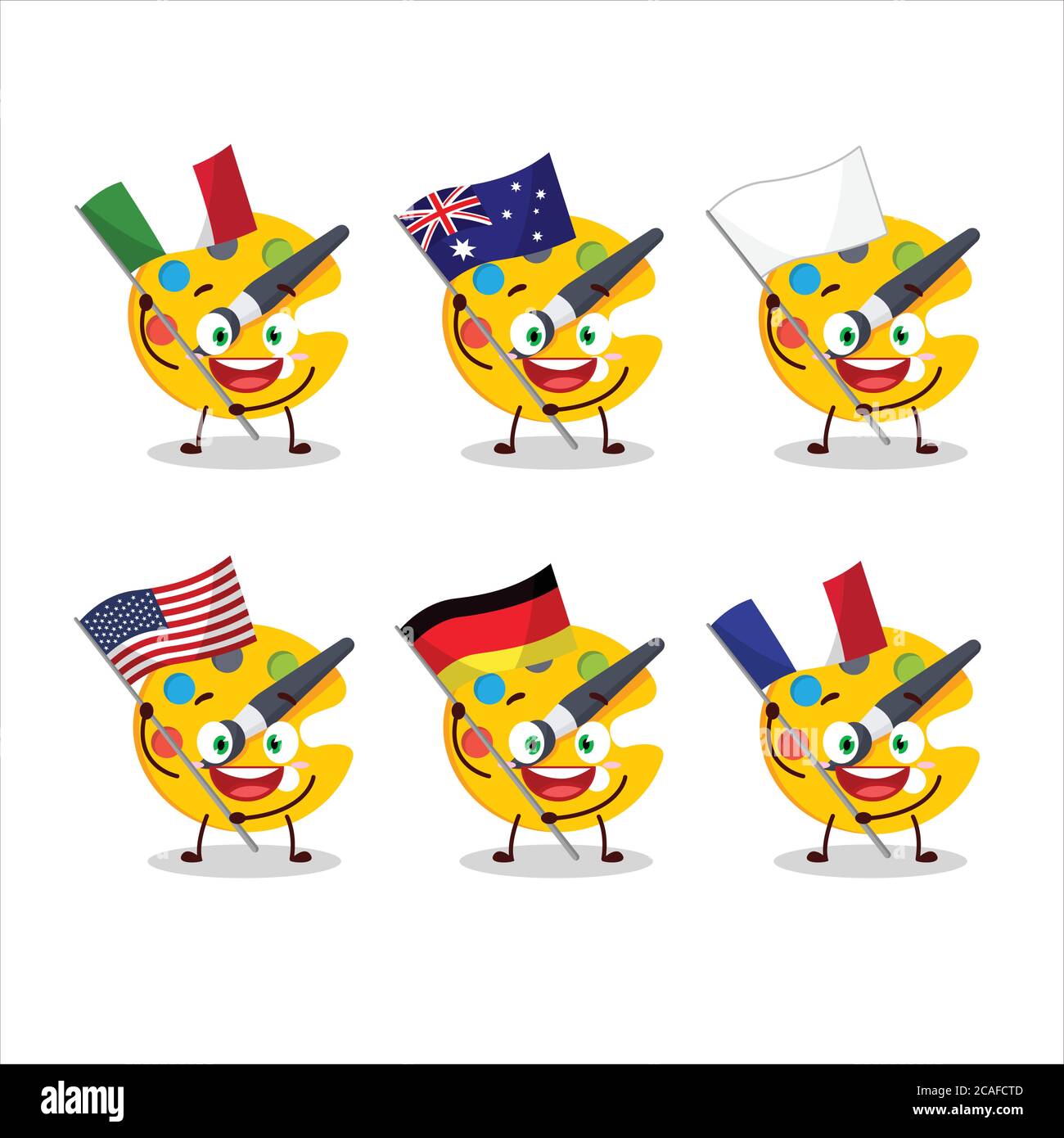 Color palette cartoon character bring the flags of various countries ...