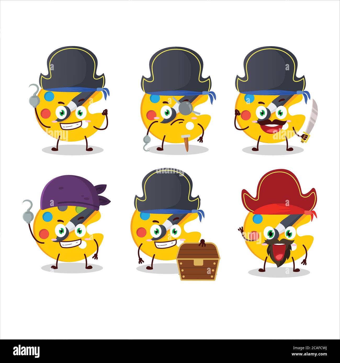 Cartoon character of color palette with various pirates emoticons Stock ...