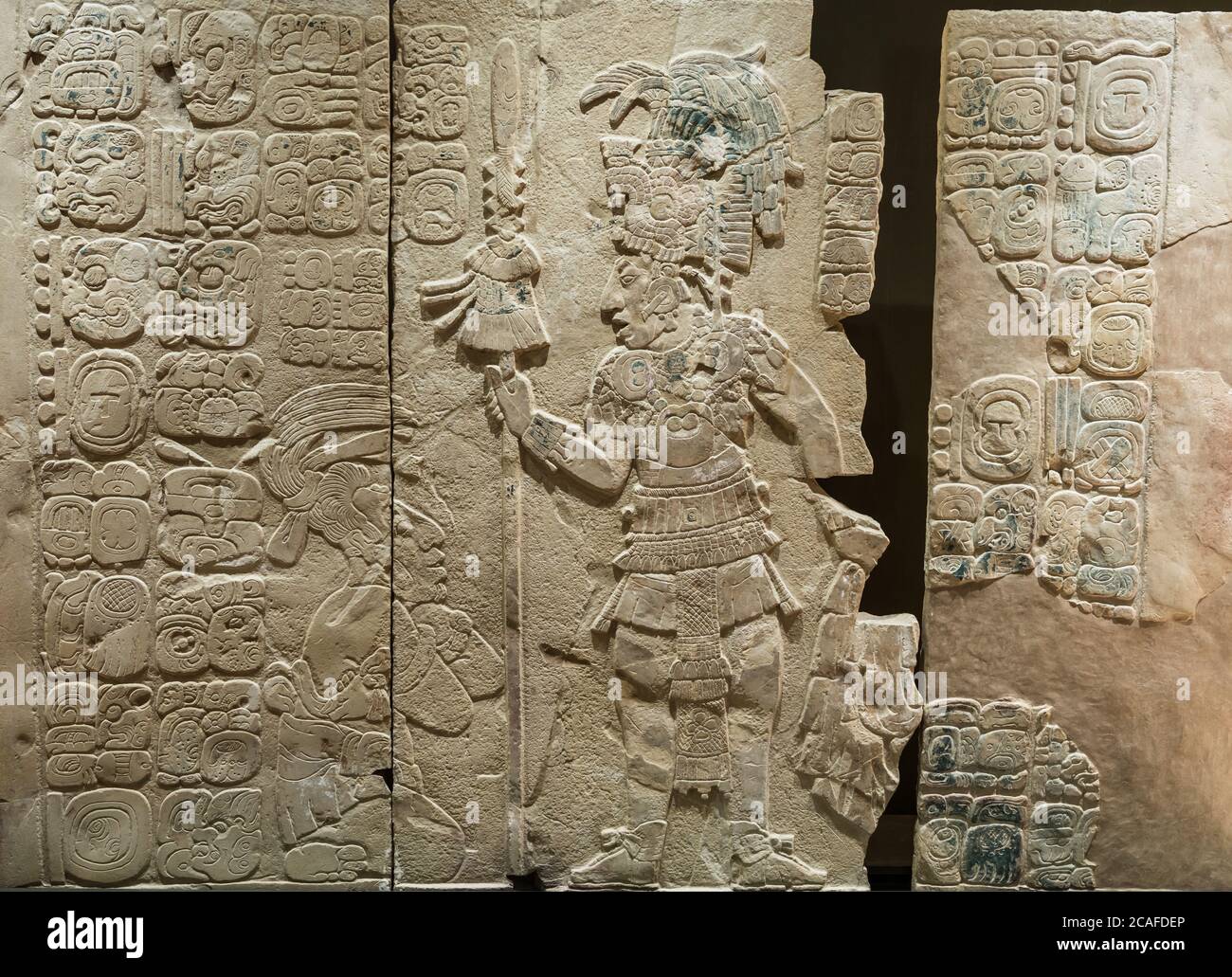 Stone tablet from Temple XVII, called the Tablet of the Warriors. It is ...