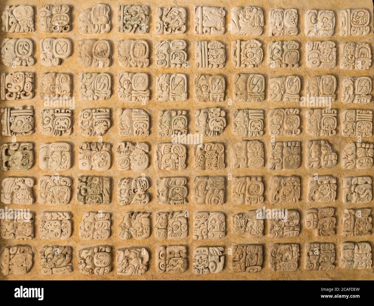 Mayan glyphs from Temple XVIII at the museum at Palenque, Mexico ...