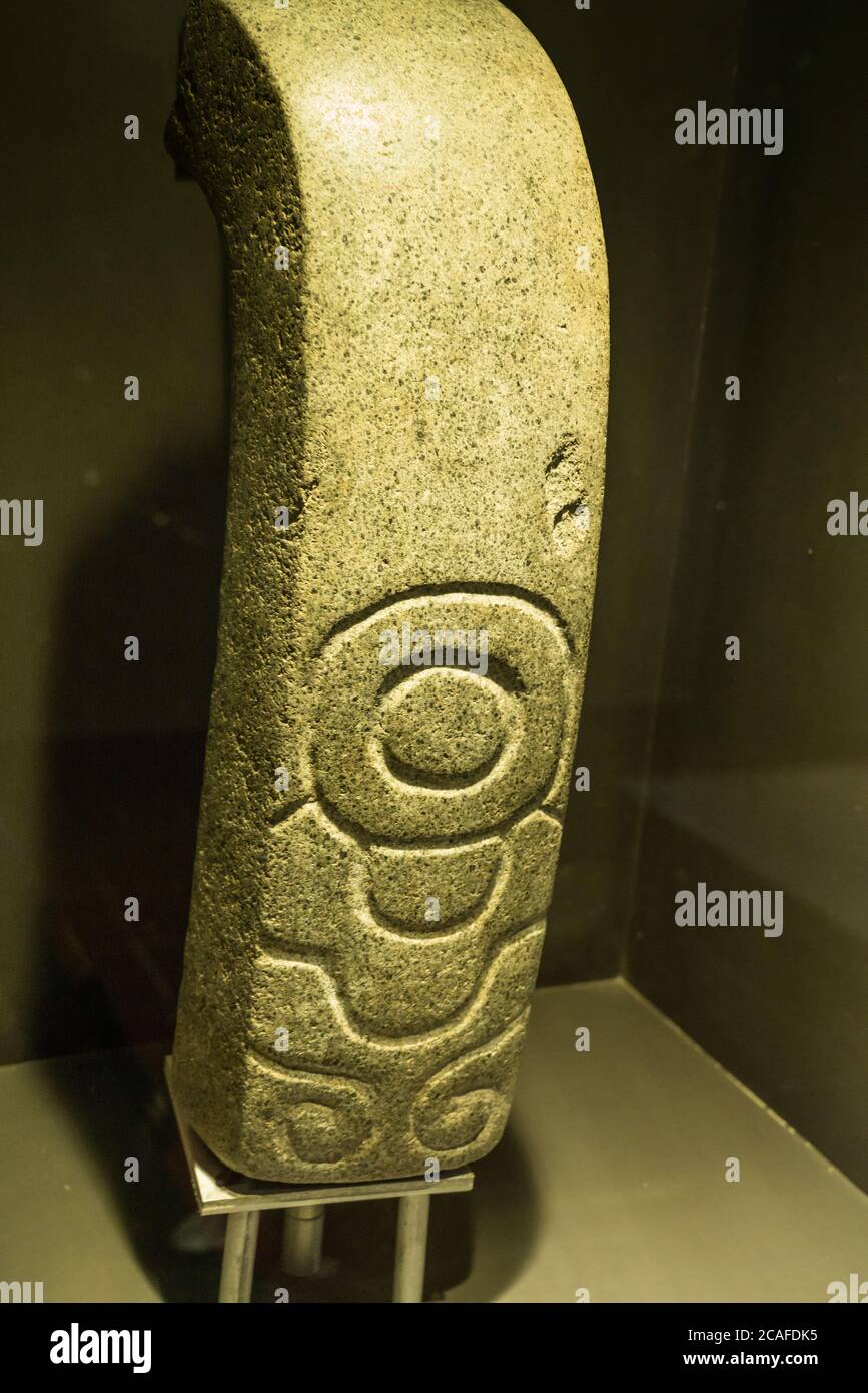 Carving on a stone yoke from a ball court in the Mayan ruins of ...