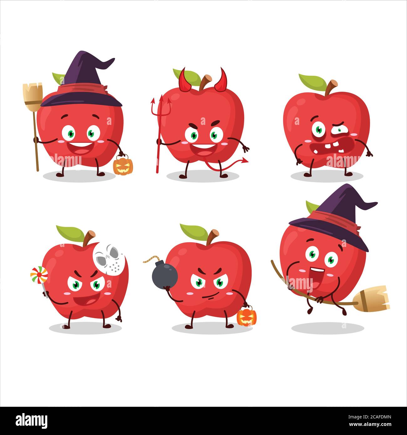 Halloween expression emoticons with cartoon character of apple Stock ...