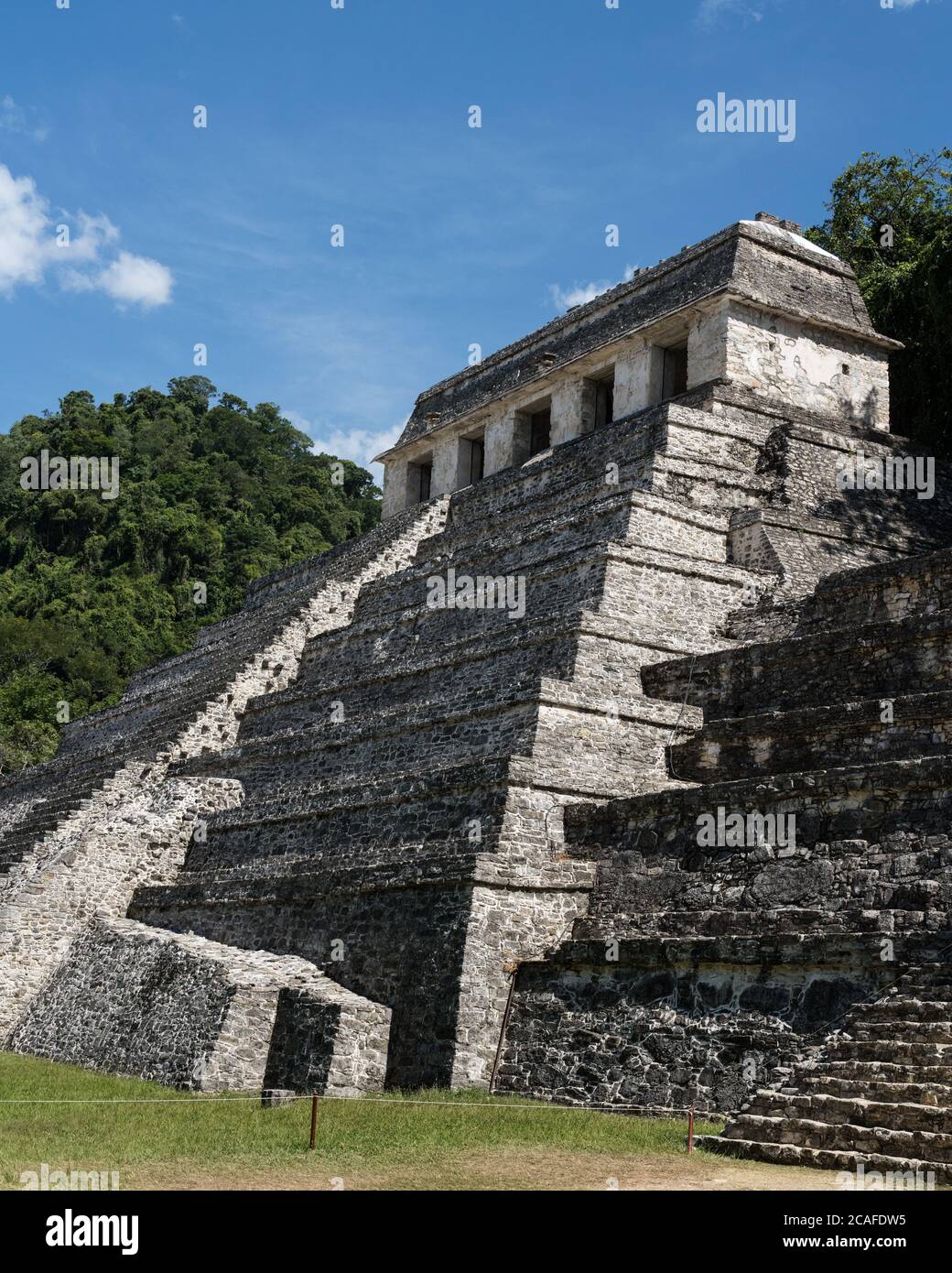 The Temple of the Inscriptions in the ruins of the Mayan city of ...