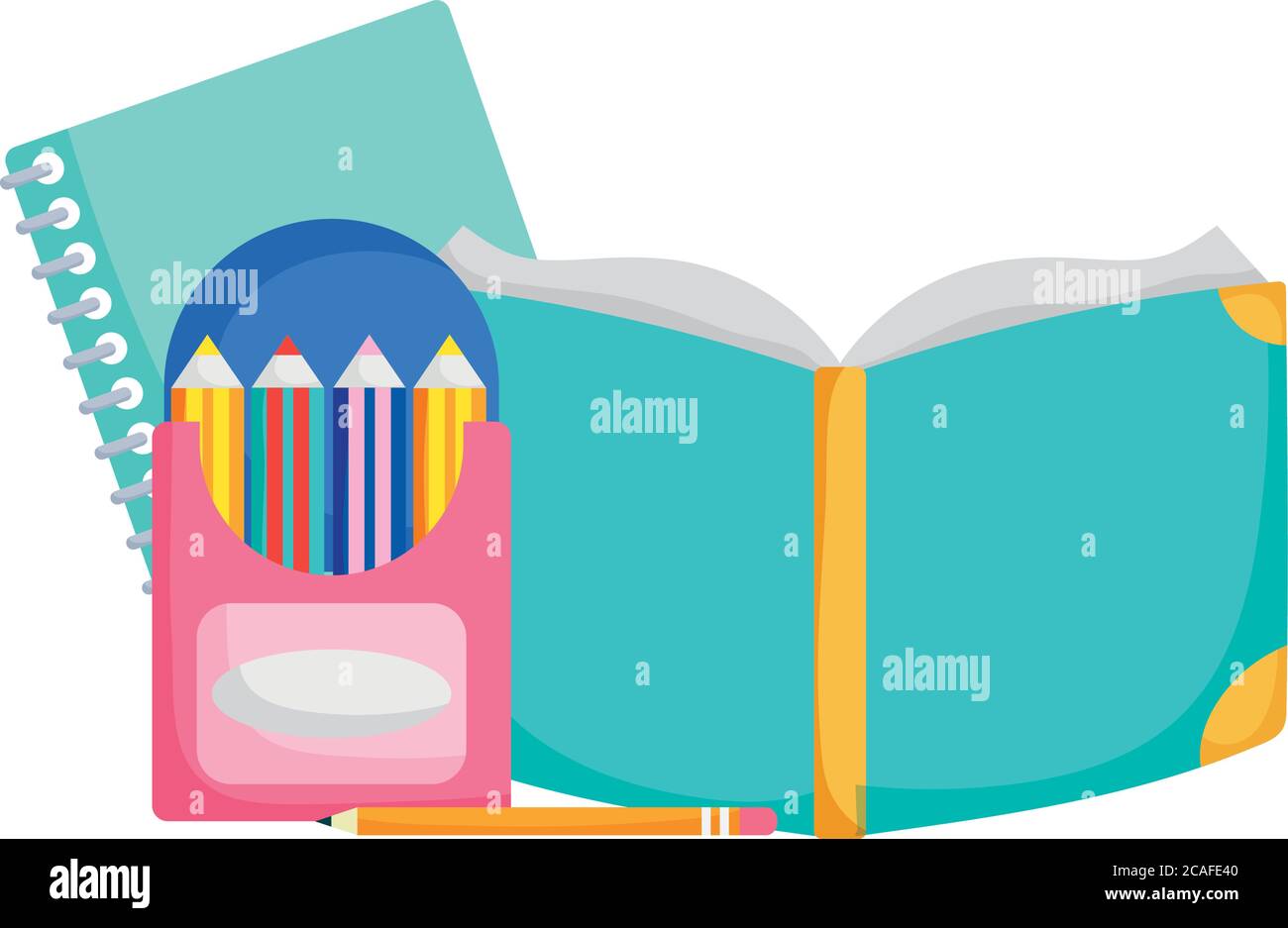 back to school, open book notebook and color pencils elementary ...