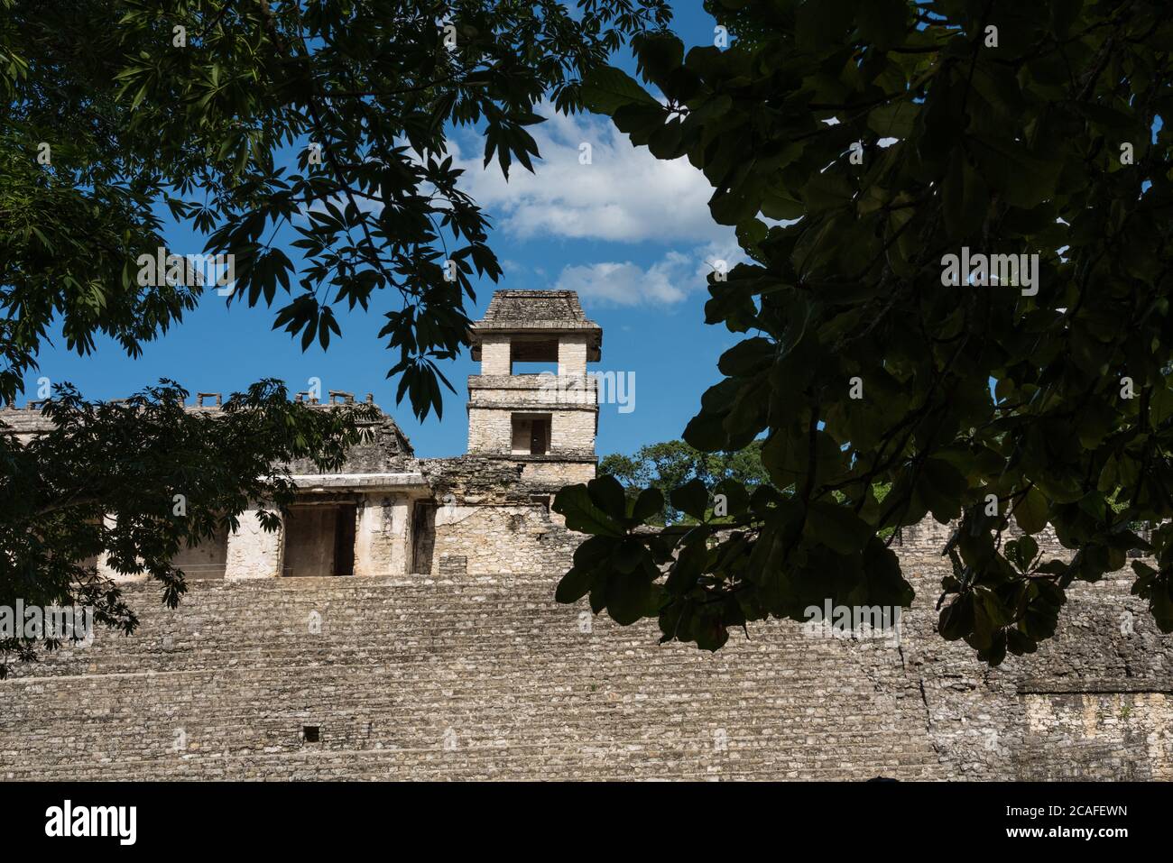 The Palace tower in the ruins of the Mayan city of Palenque, Palenque ...