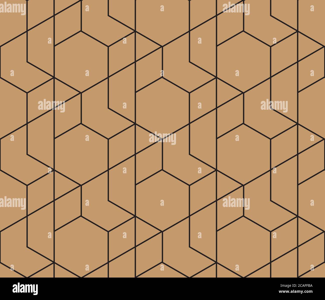 Simple contemporary abstract hexagonal linear pattern on a golden brown ...