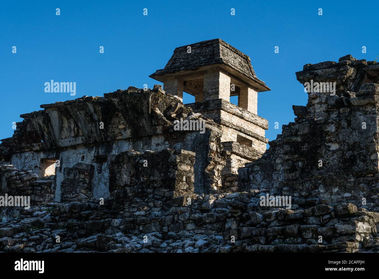 The Palace tower in the ruins of the Mayan city of Palenque, Palenque ...