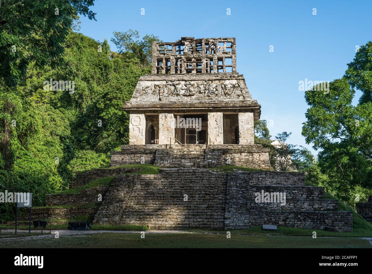 The Temple of the Sun in the ruins of the Mayan city of Palenque ...
