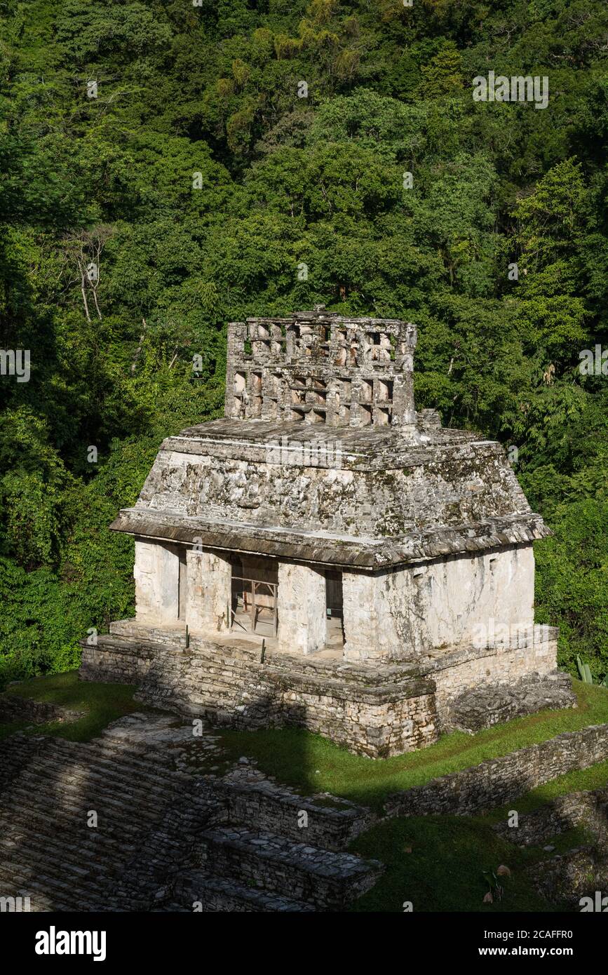 The Temple of the Sun in the ruins of the Mayan city of Palenque ...