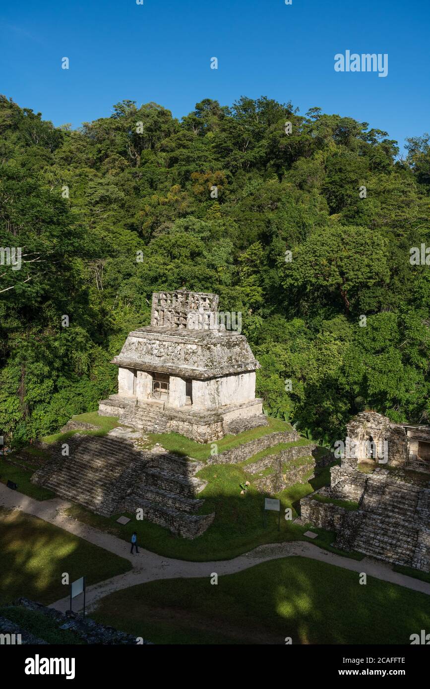 The Temple of the Sun in the ruins of the Mayan city of Palenque ...