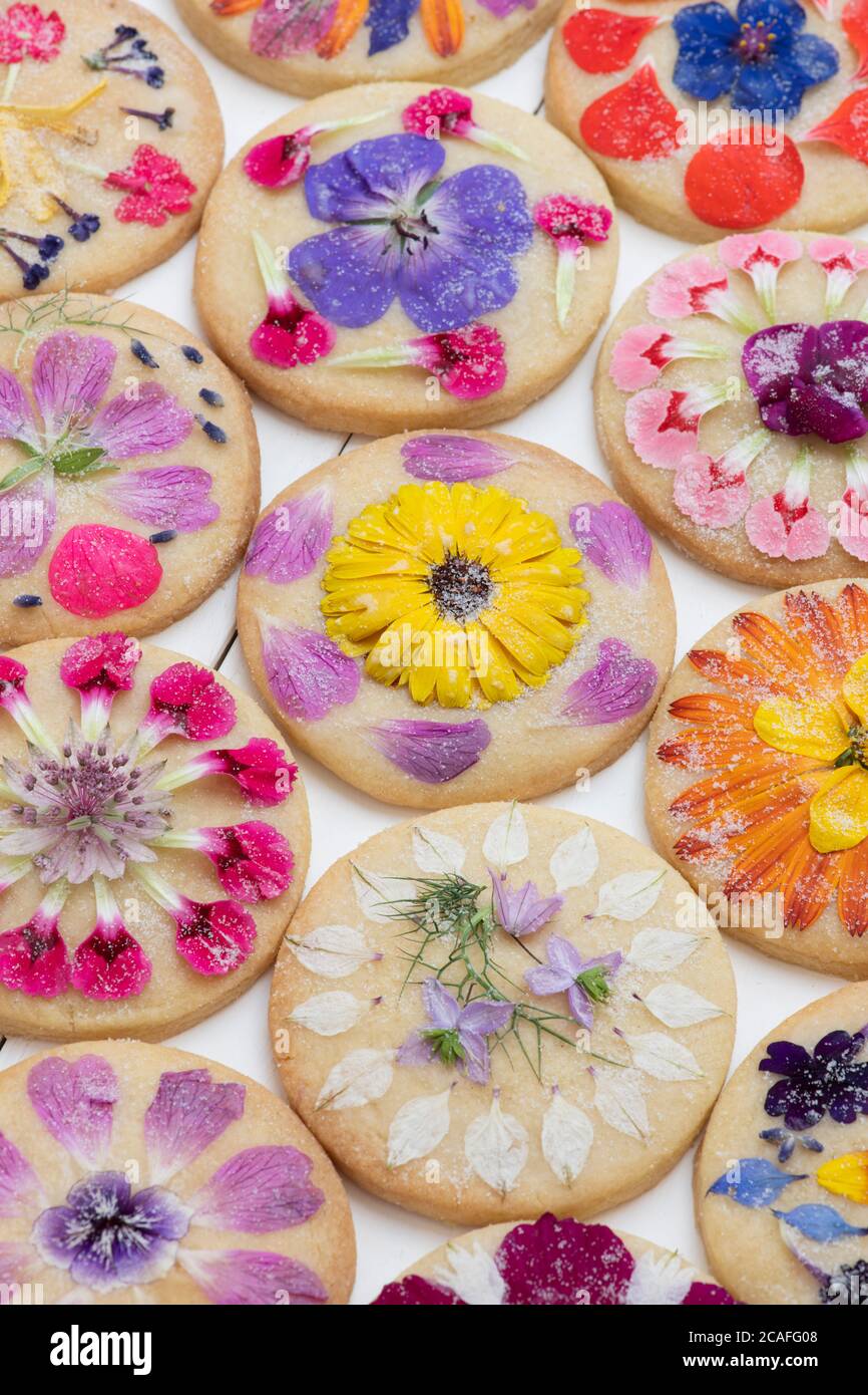 Homemade Edible Flower Shortbread Biscuits Stock Photo - Alamy