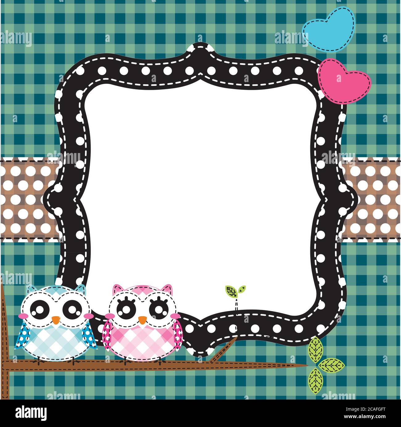 Frame of cute owls on tree branch. Vector illustration Stock Vector ...