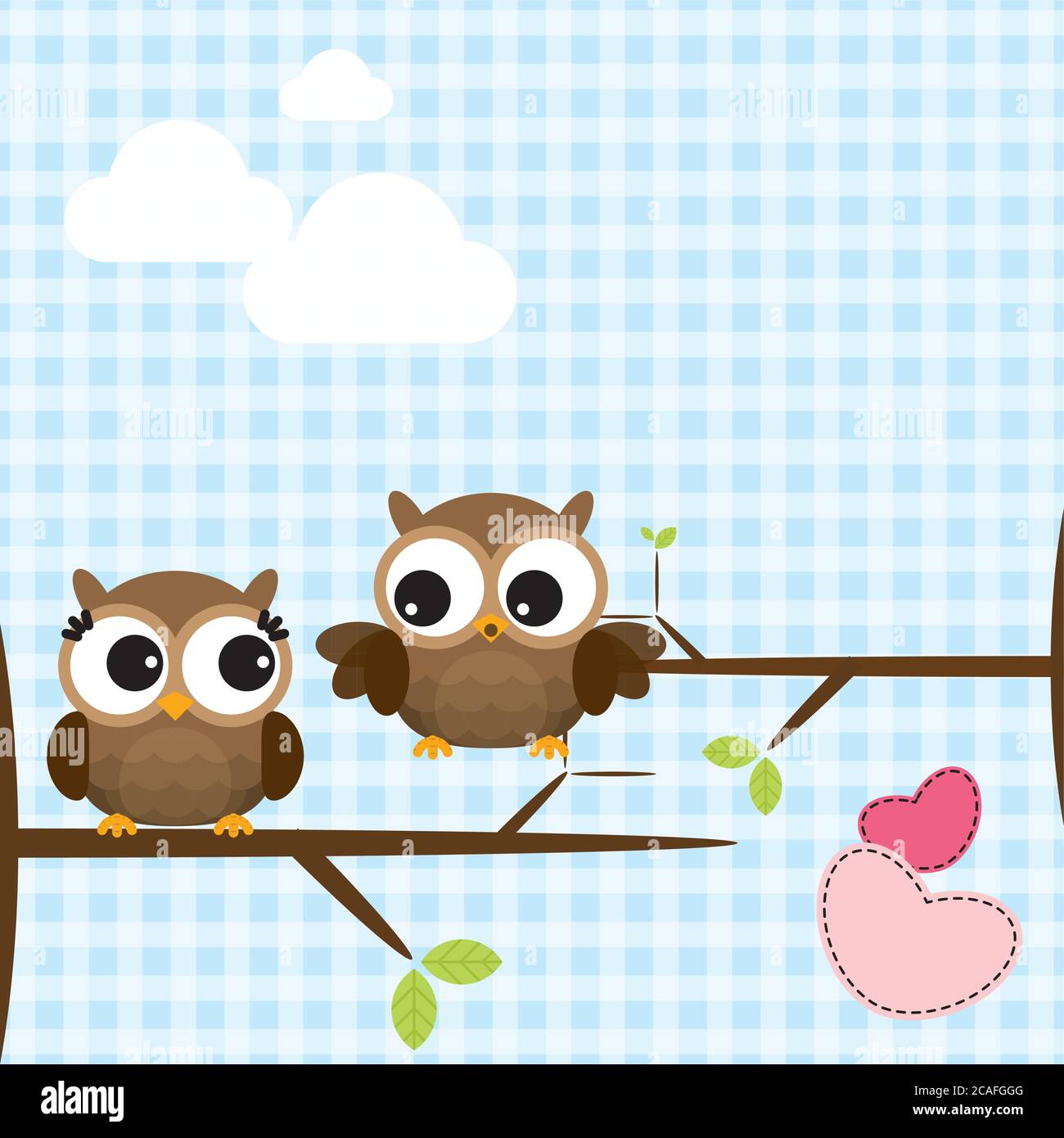 Cute owls couple on the tree branch. Vector illustration Stock Vector ...
