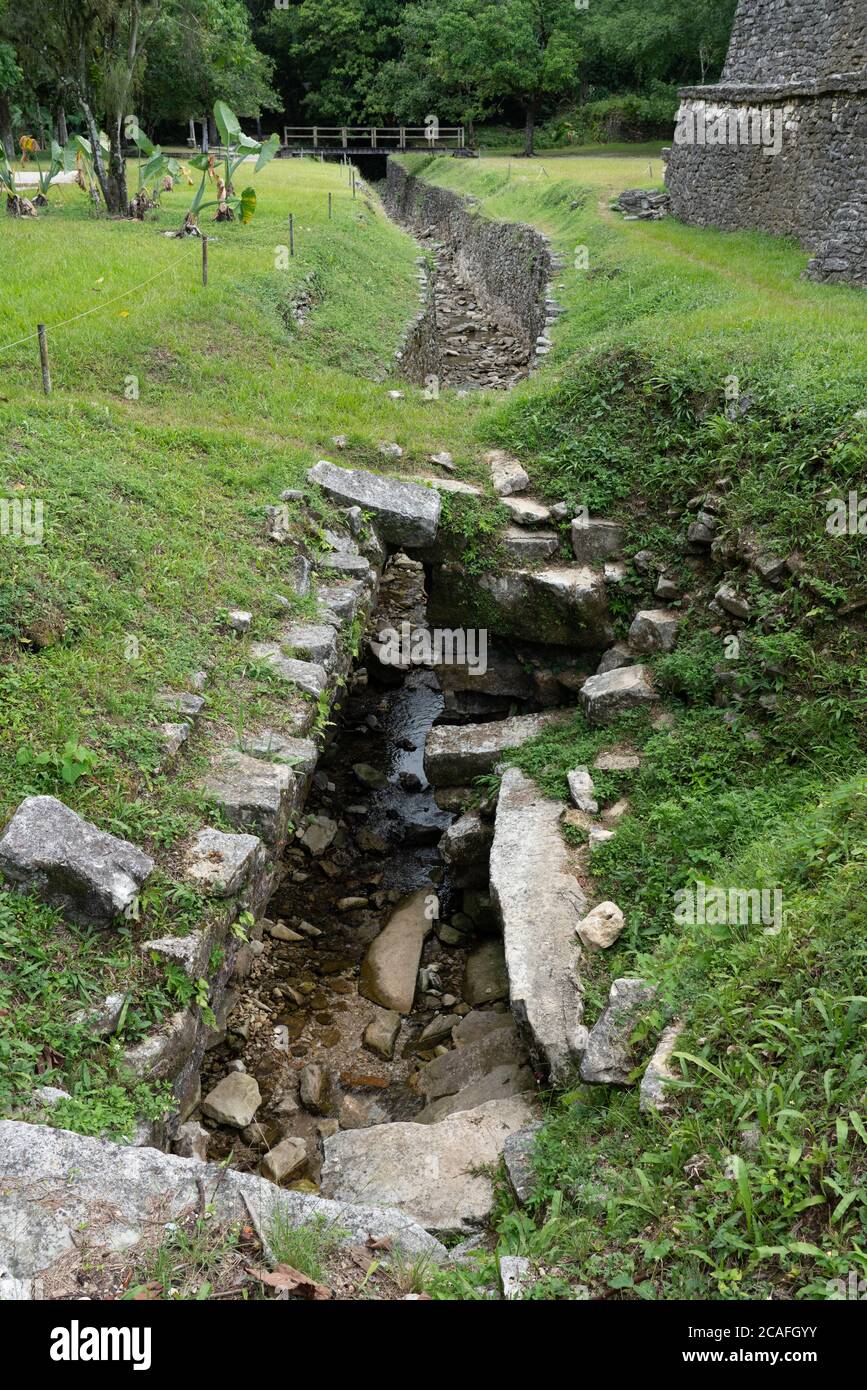 The aqueduct for the Otolum Creek in the ruins of the Mayan city of ...