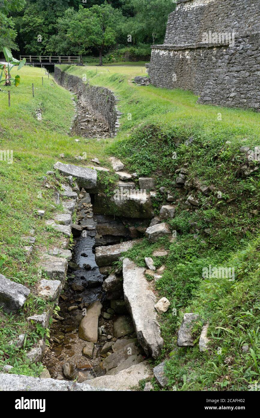 The aqueduct for the Otolum Creek in the ruins of the Mayan city of ...