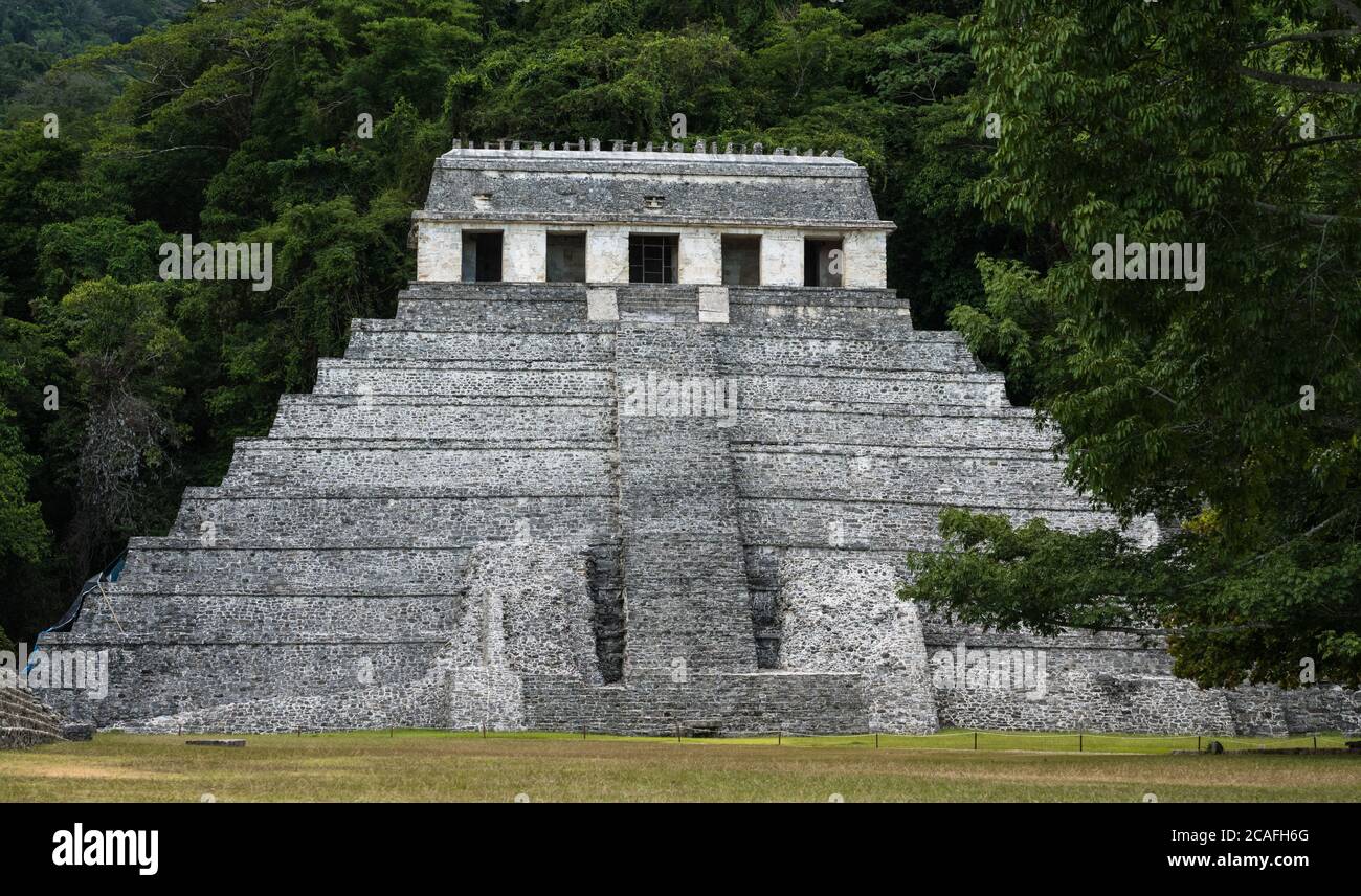 The Temple of the Inscriptions in the ruins of the Mayan city of ...