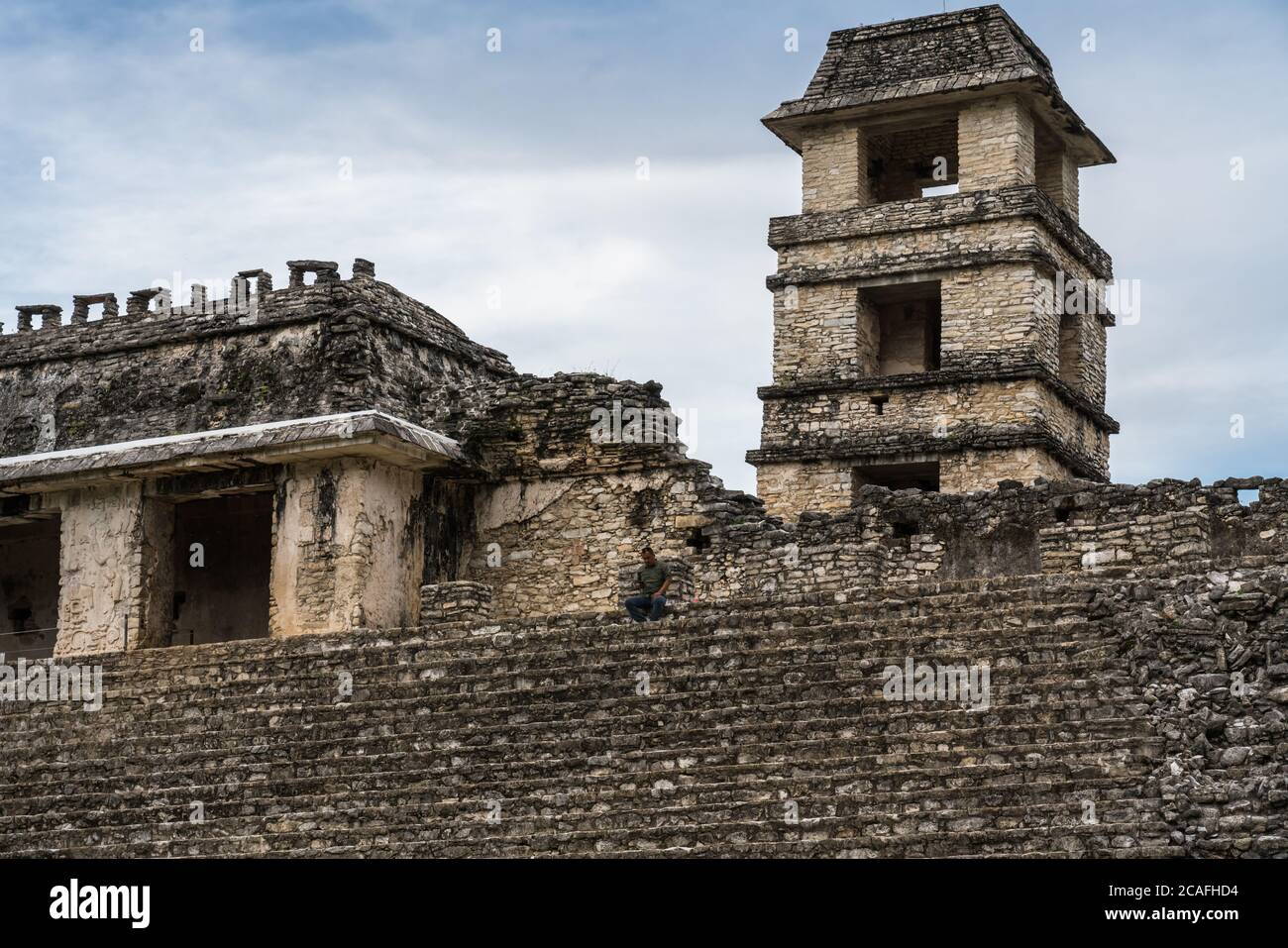 The Palace tower in the ruins of the Mayan city of Palenque, Palenque ...