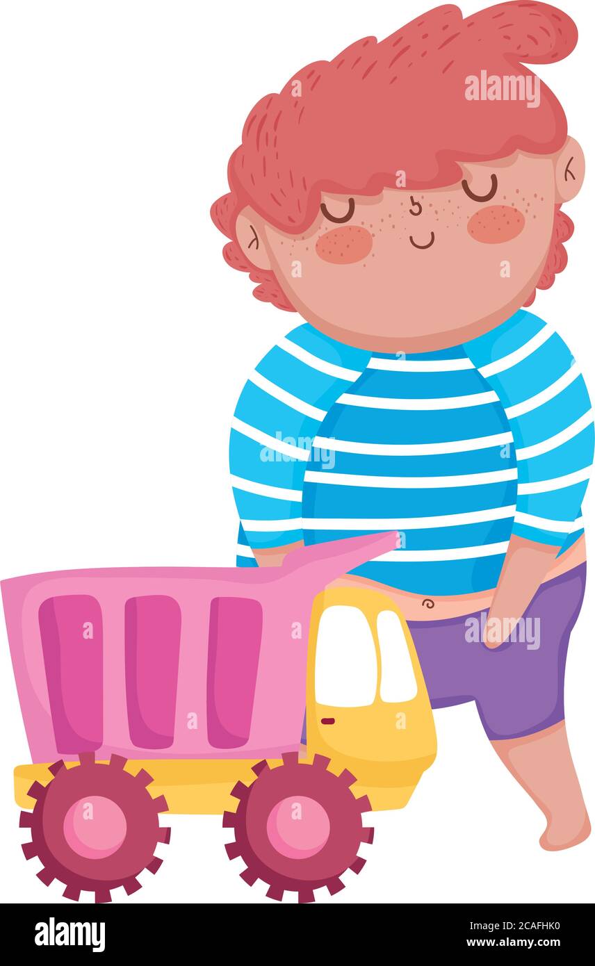toys object for small kids to play cartoon, cute boy with truck vector ...