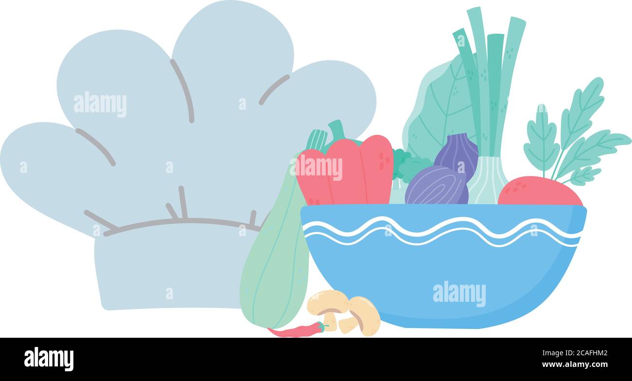 food fresh chef hat vegetables in dish isolated icon design white ...