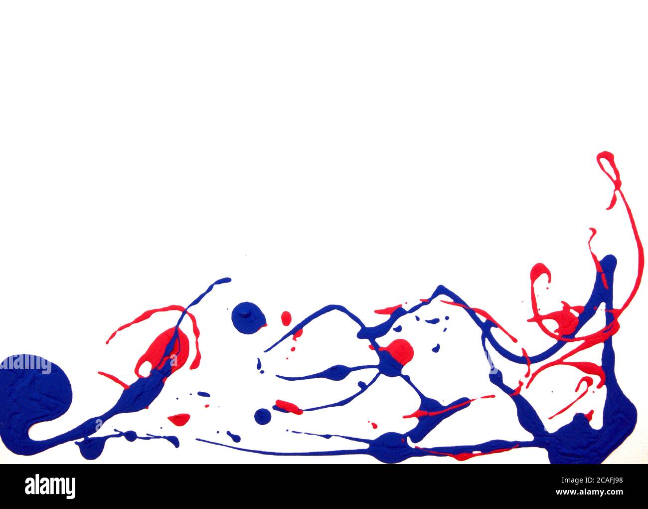 Acrylic blue and red colors pouring abstract on canvas painting. Flat ...