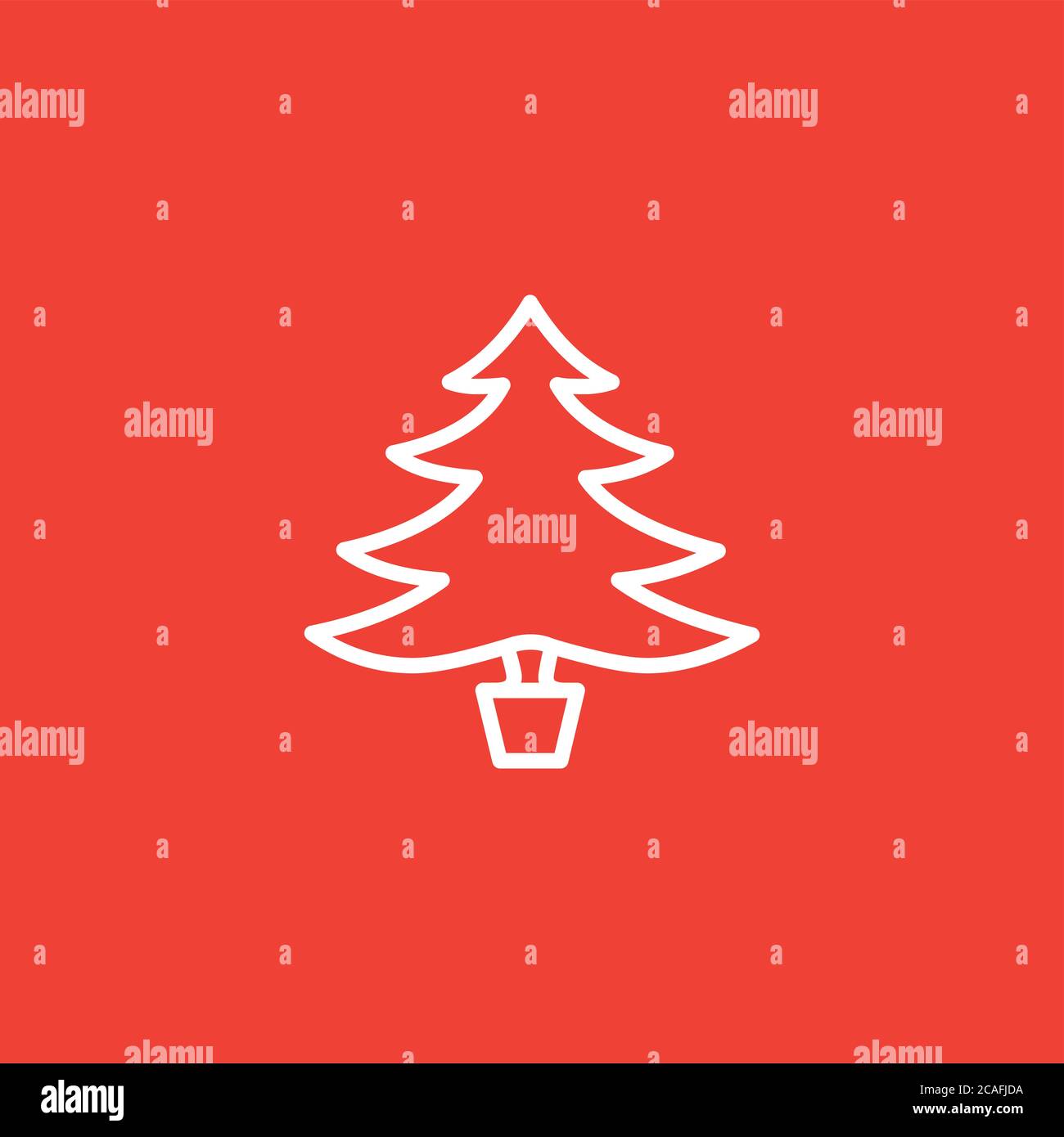 Christmas Tree Line Icon On Red Background. Red Flat Style Vector ...