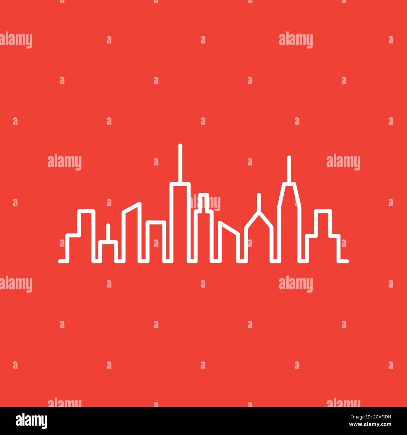 Cityscape Line Icon On Red Background. Red Flat Style Vector ...