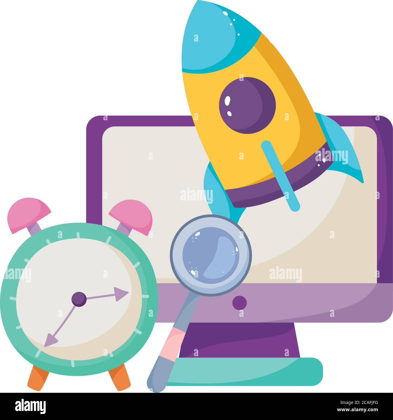 back to school, computer rocket and clock alarm elementary education ...
