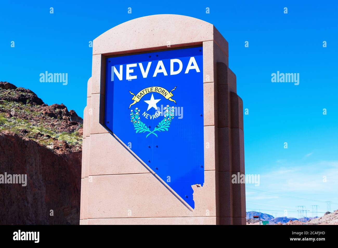Welcome to Nevada monument sign along highway 11. The concrete plinth ...