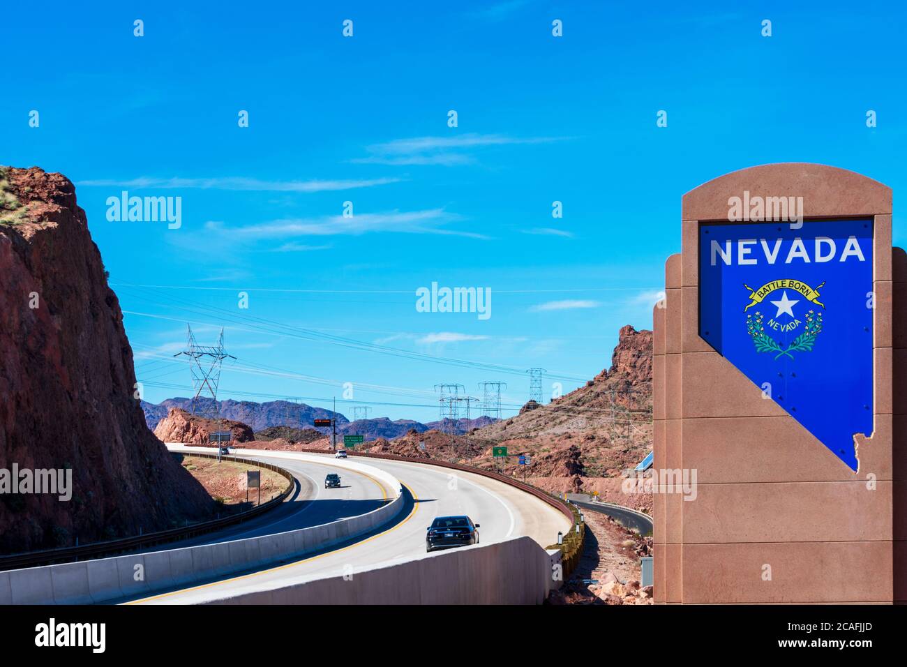 Welcome to Nevada monument sign at highway 11. The concrete plinth ...
