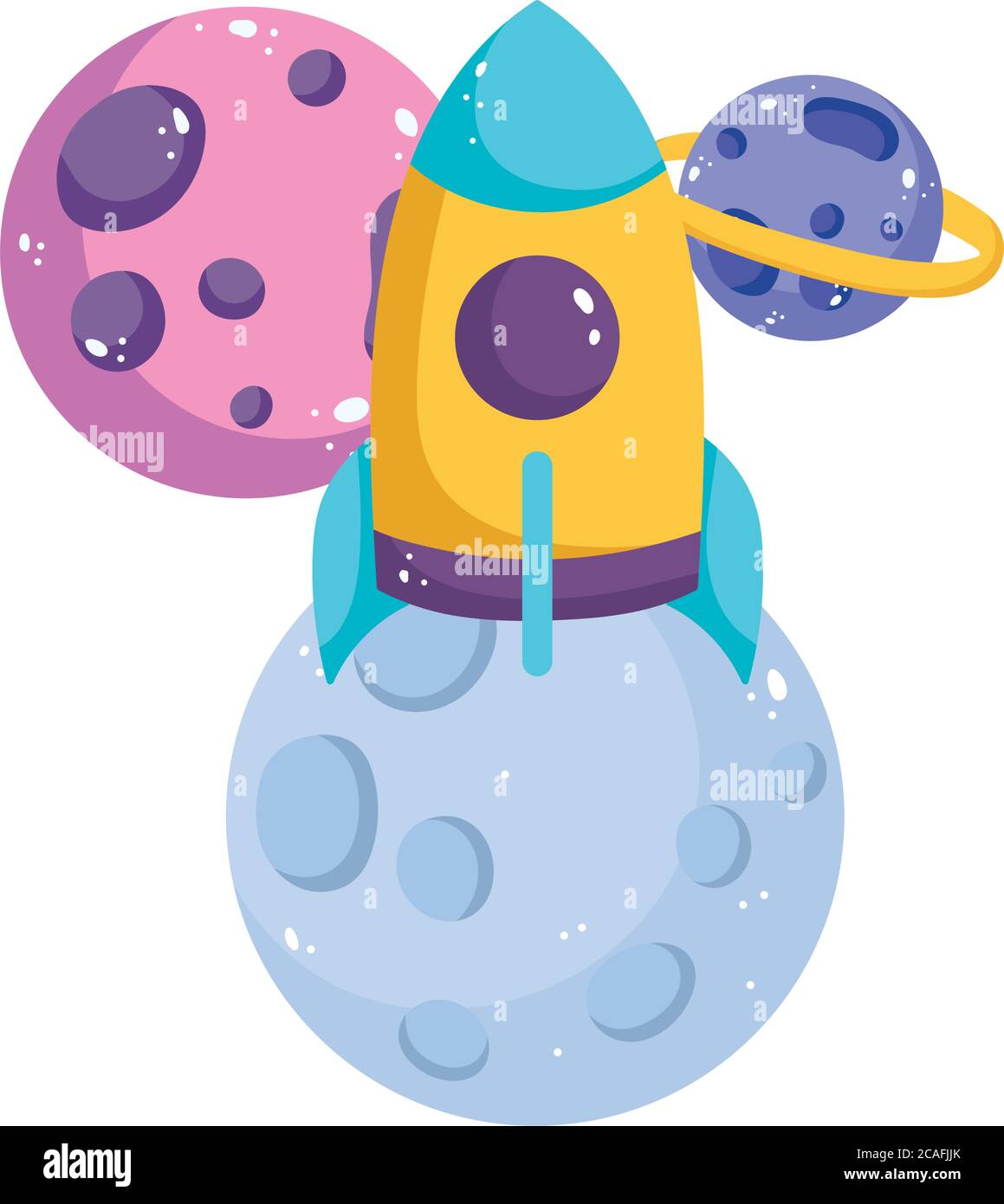 cartoon flying rocket and planets solar system galaxy vector ...