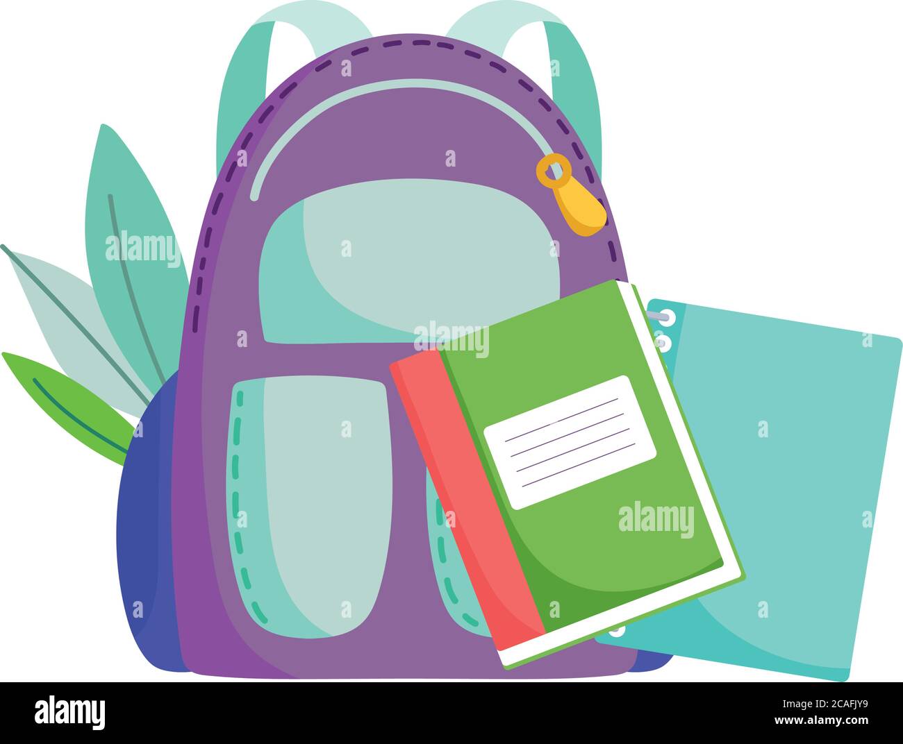 back to school, backpack and books elementary education cartoon vector ...