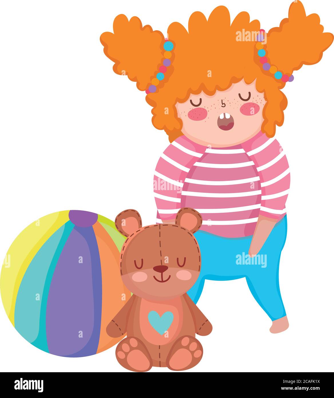 toys object for small kids to play cartoon, little girl with bear and ...