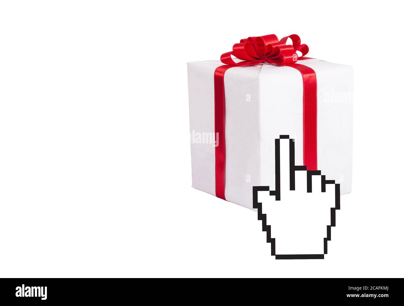 Illustration of cursor pointer on a white gift with box a red bow Stock ...