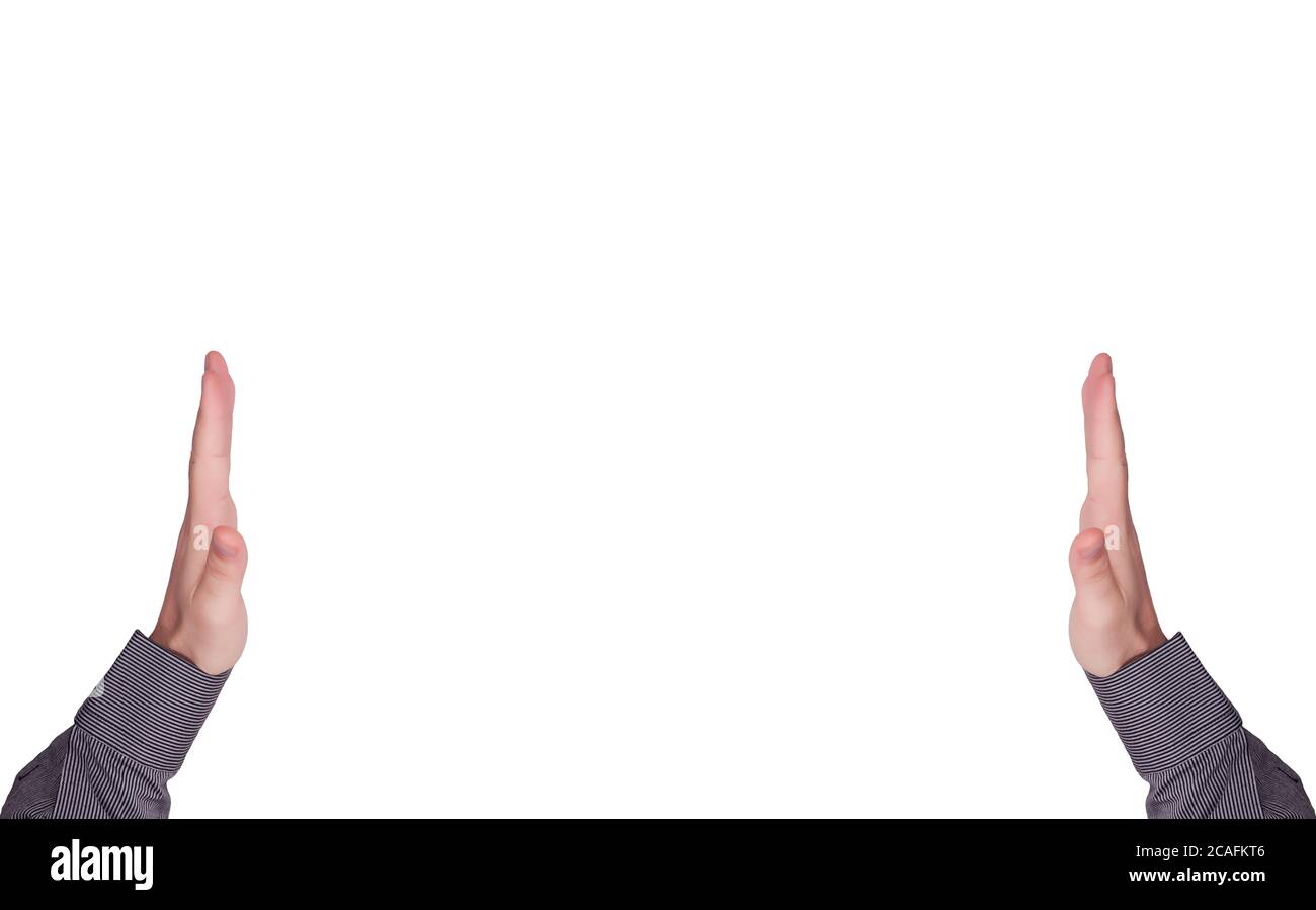 Closeup of two hands isolated on a white background with space for your ...