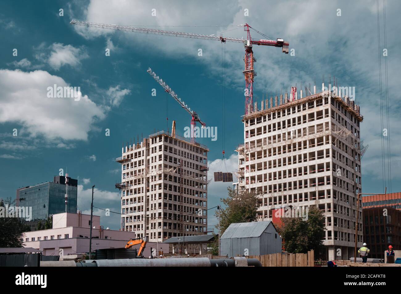 Moscow, Russia - Aug 07, 2020: Construction of modern residential ...