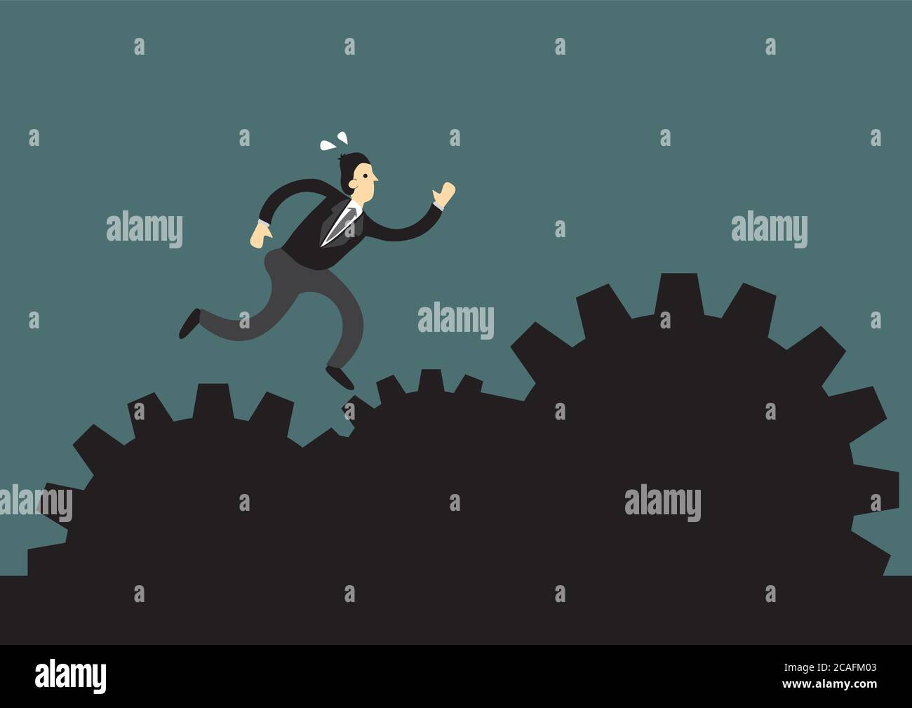 Businessman running on the rocky path making up of gears. Concept of ...