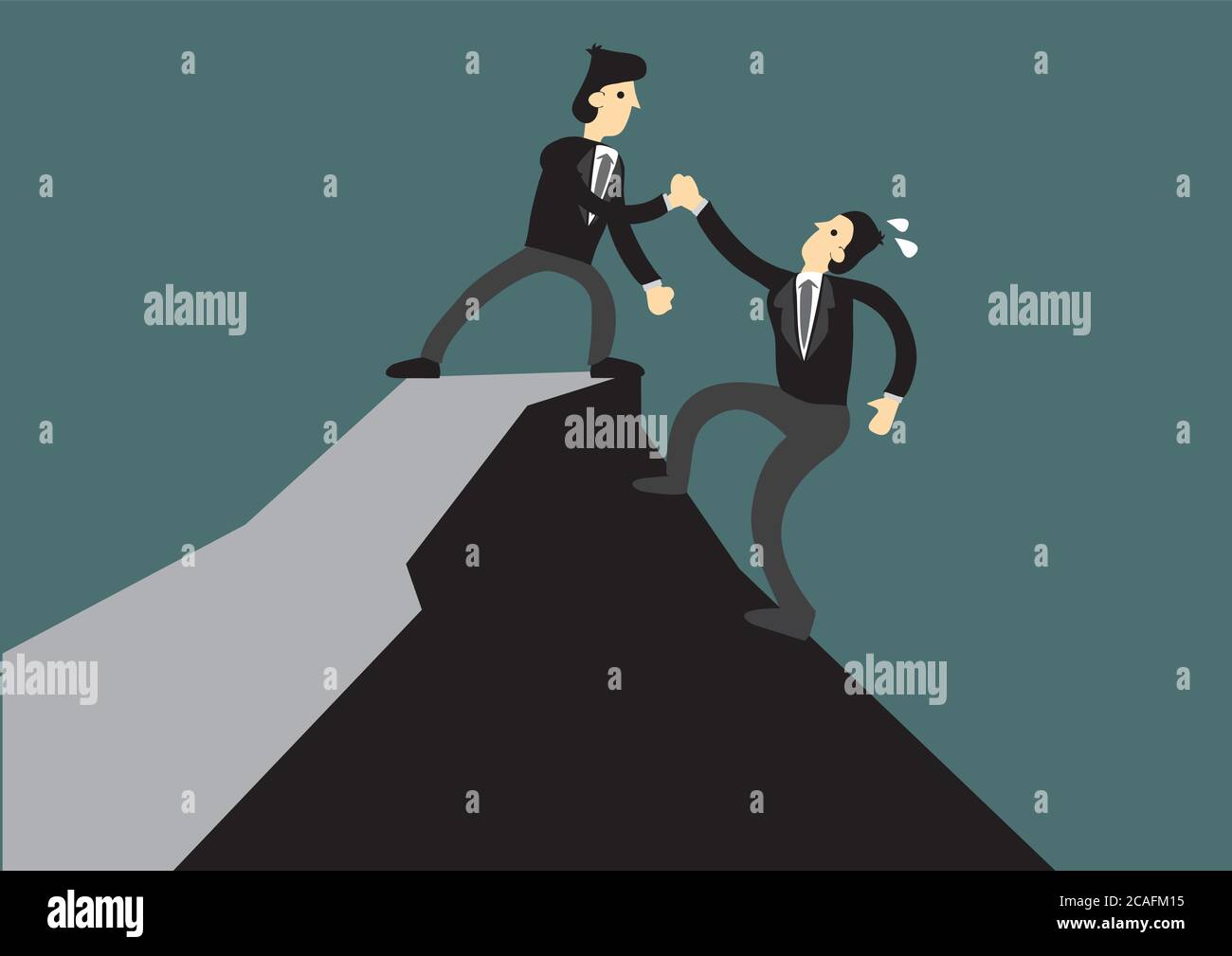 Business man helping another to reach the top of the cliff. Business ...
