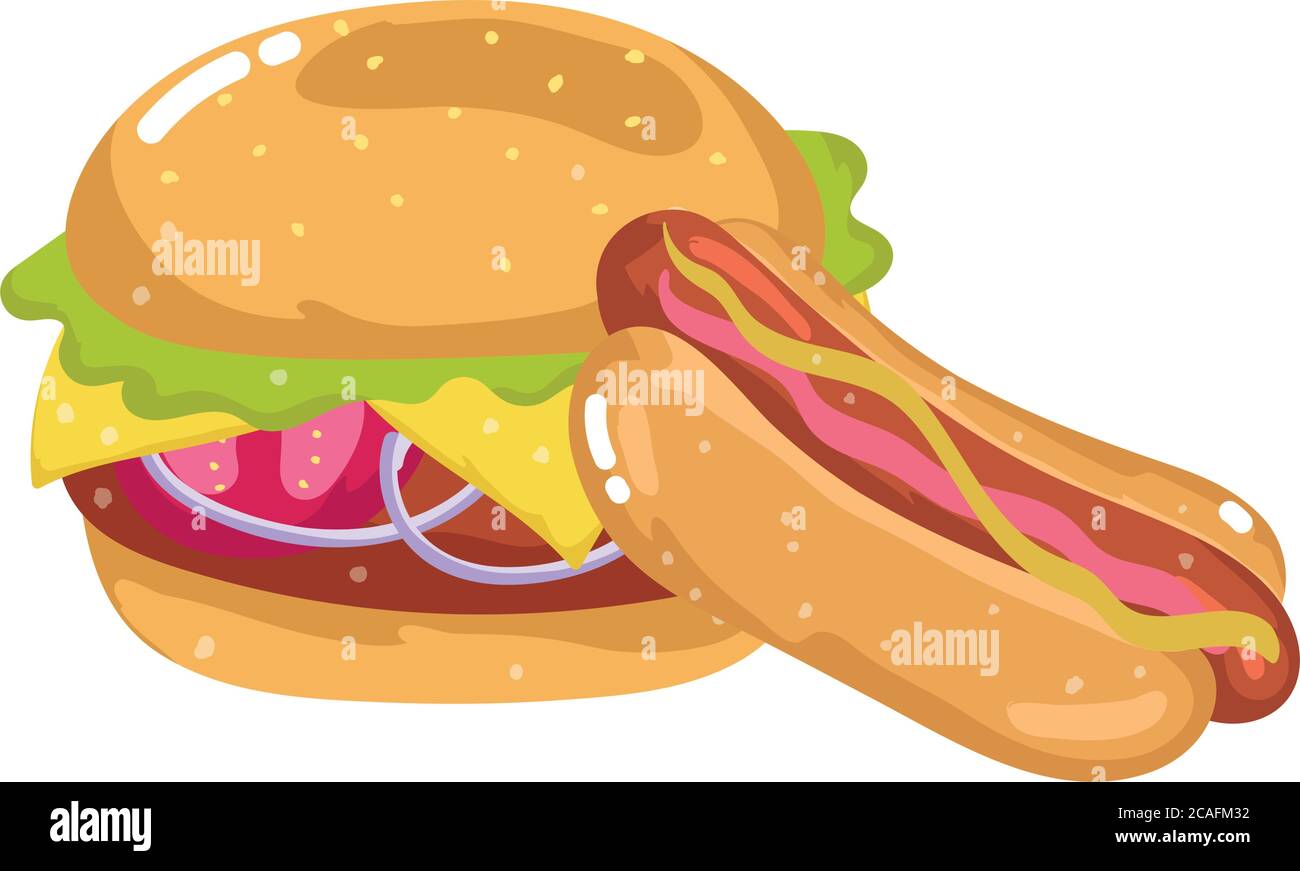 fast food hamburger and hotdog menu restaurant unhealthy vector ...