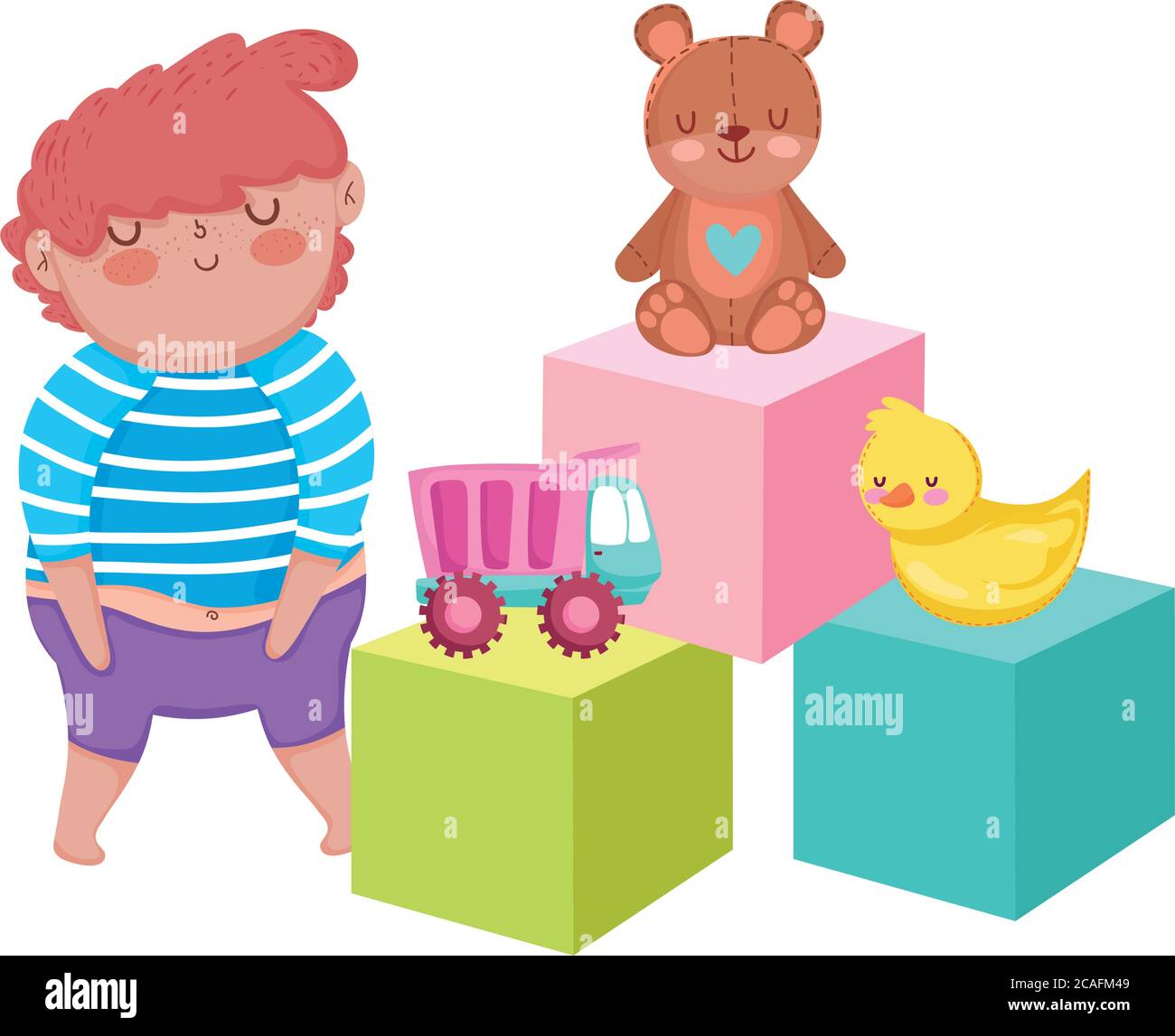 toys object for small kids to play cartoon, little boy with duck bear ...