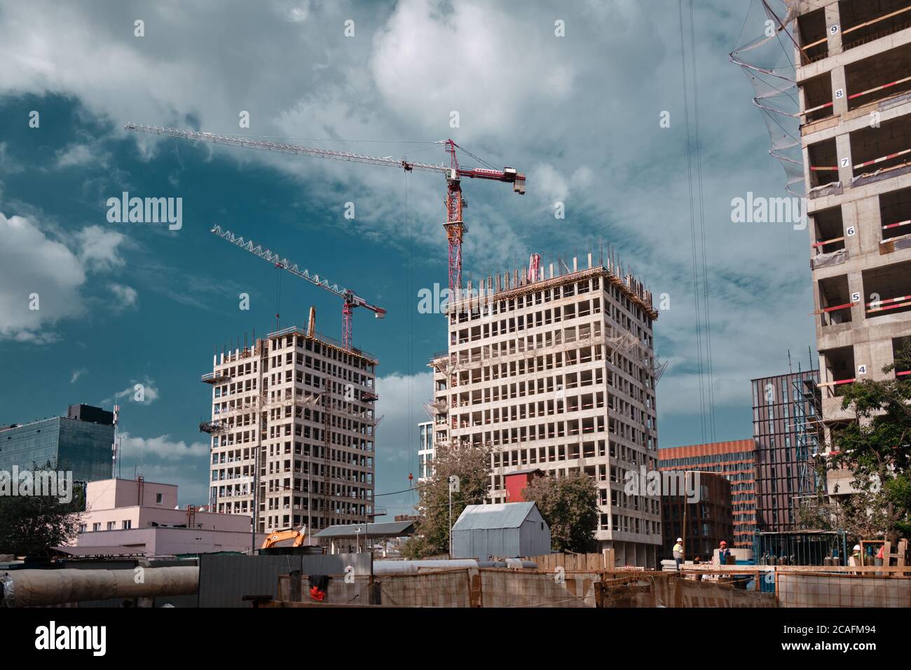 Moscow, Russia - Aug 07, 2020: Construction of modern residential ...
