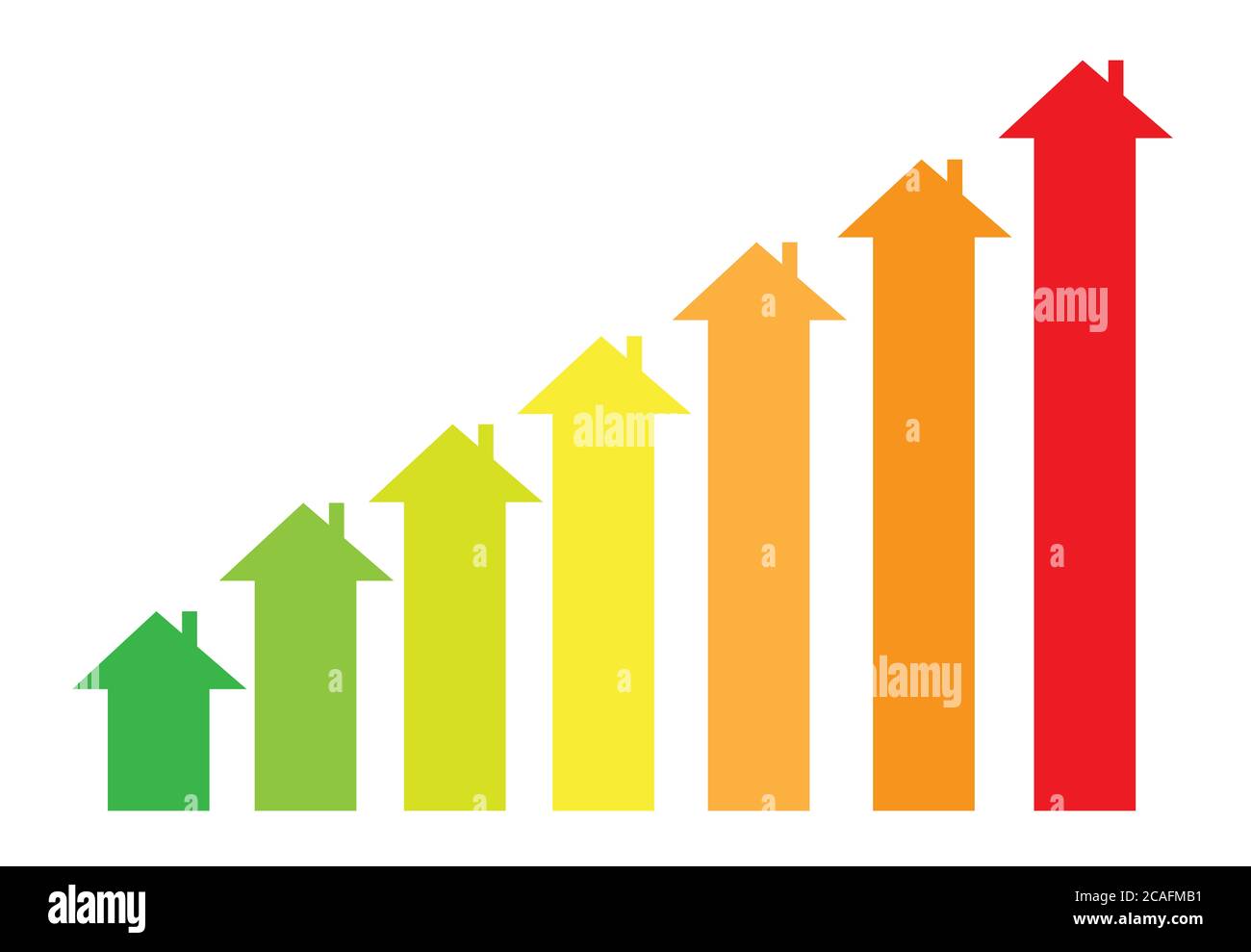 Energy efficiency graph bars represented as houses Stock Photo - Alamy