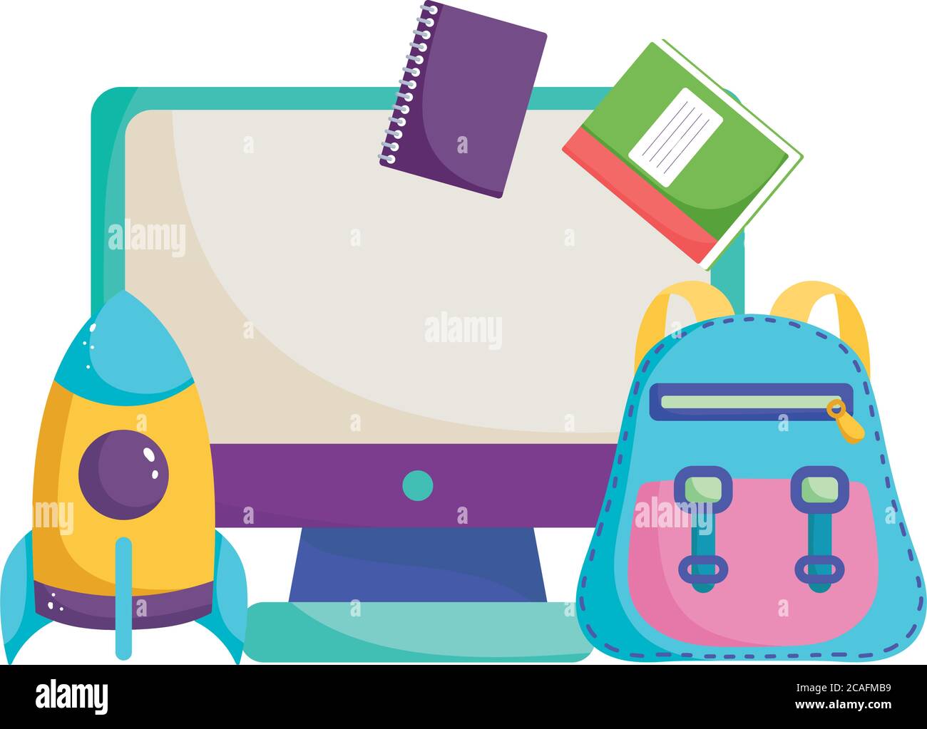 back to school, backpack rocket computer and books elementary education ...