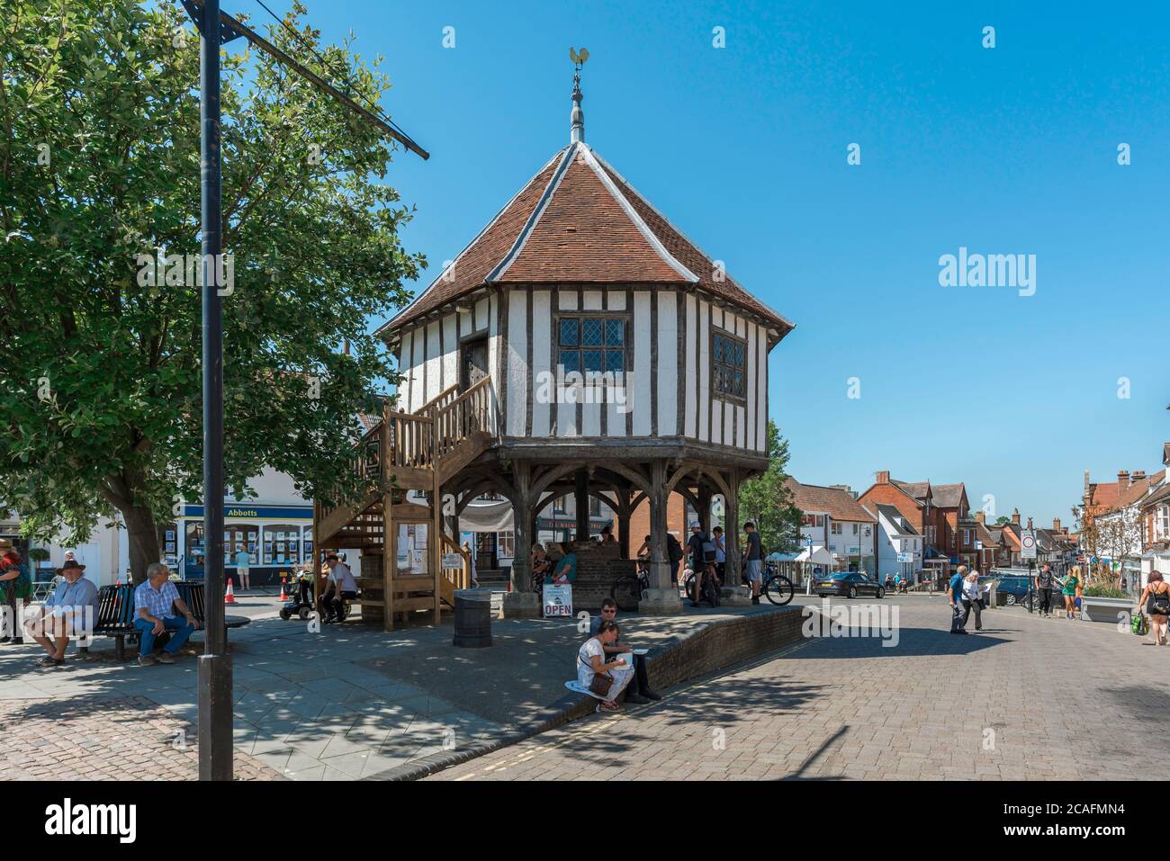 Wymondham Norfolk, view in summer of people relaxing beside the Market ...