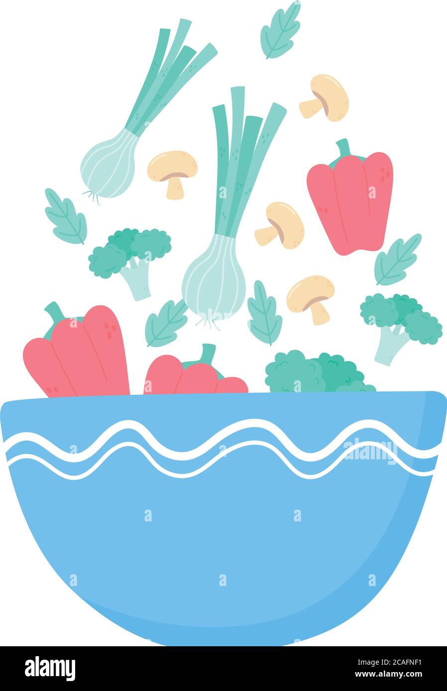falling fresh vegetables in bowl isolated icon design white background ...
