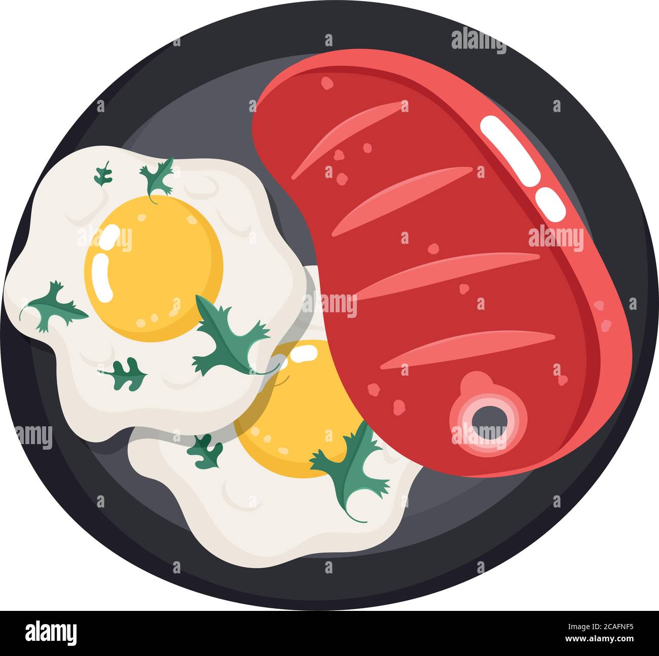 food dinner menu fresh cartoon beef steak and fried eggs in dish vector ...
