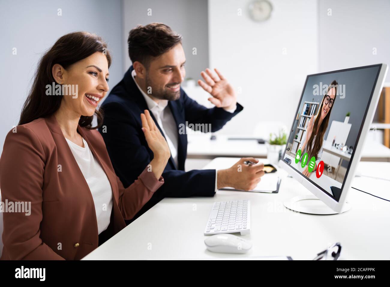Online Video Conference Meeting On Computer In Office Stock Photo - Alamy