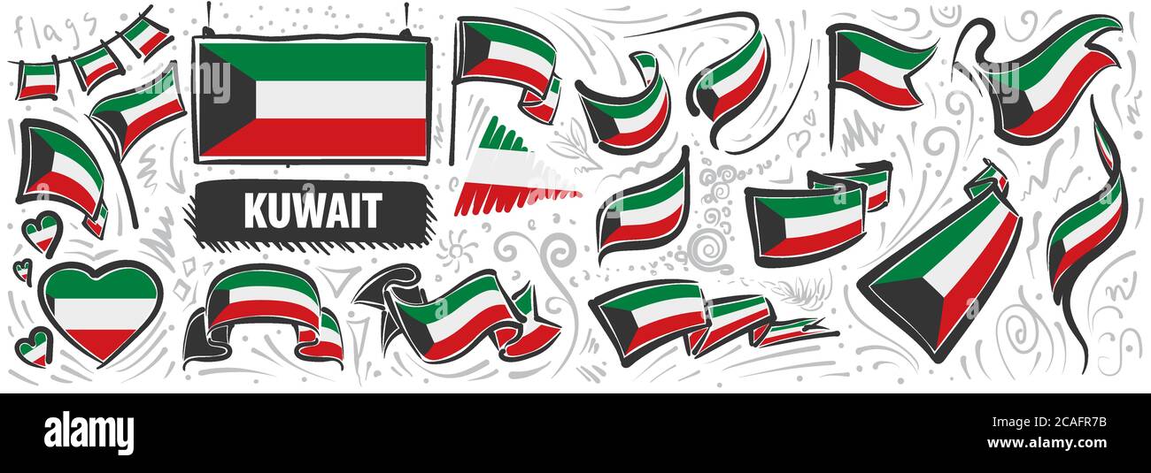 Vector set of the national flag of Kuwait in various creative designs ...