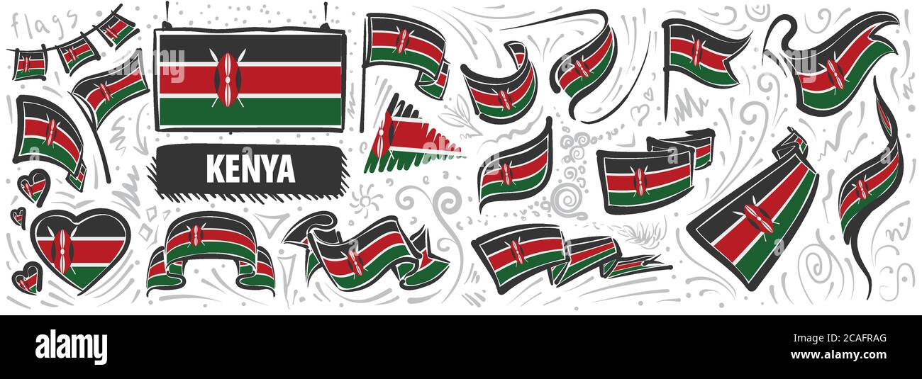 Vector set of the national flag of Kenya in various creative designs ...