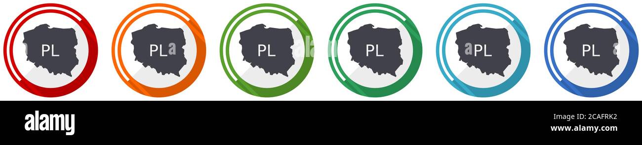 Map of Poland icon set, flat design vector illustration in 6 colors ...
